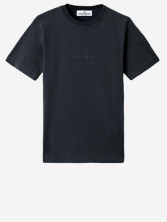 Stone Island Kids Cotton T-Shirt With Logo Black T-Shirts And Polos