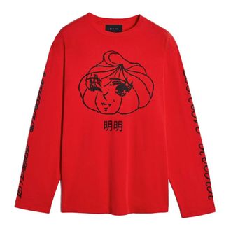 Simone Rocha Dim Sum Logo Langarm-T-Shirt - - Tops - Damen - Rot - S