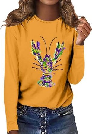 Generic Chemise unie à manches longues pour femme - Coupe ample - Couleur unie - Imprimé - Col rond - T-shirt à manches longues - Vêtements pour la vie quotid