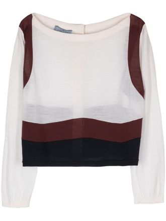 Prada haut crop à design colour block (années 1990) - Blanc
