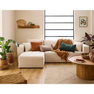 Best Mobilier Topaze - 4-sitzer ecksofa beidseitig montierbar - schlaffunktion und bettkasten - aus bouclé-stoff - beige