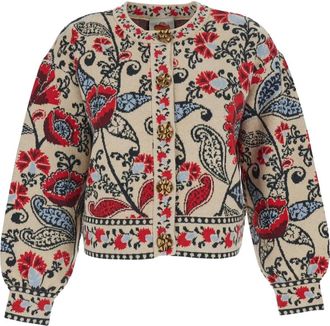 Farm Rio cardigan fleuri à col rond - Tons neutres