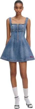 Self Portrait Femme, Robes, Bleu, Taille: 36 FR Denim Zip Mini Dress