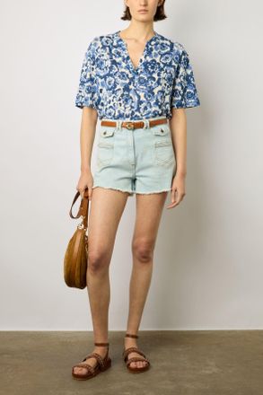 Gerard Darel T-shirt tunisien imprim&eacute; floral en lin - MONIA - Ecru