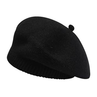 ZLYC Hiver Femmes Classique Francais Chapeau de B&eacute;ret Couche Double(Noir Solide.),Taille Unique
