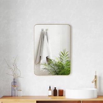 HOMCOM Miroir Murale, Miroir Salle de Bain rectangulaire, 50 x 70 cm, avec Cadre en Alliage daluminium Or, pour Salle de Bain, Chambre &agrave; Coucher, Salon, entr