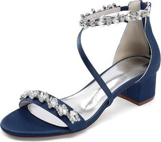 Generic Chaussures De Mariage Femmes Mari&eacute;e Talons Bas Bout Ouvert Chunky Heels Sandales Bureau Travail Soir Talons Hauts 4.5Cm,Dark Blue,37 EU