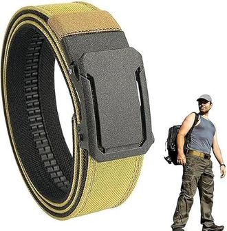 Generic Ceinture tactique en nylon double couche &eacute;paisse avec boucle automatique, ceinture &agrave; cliquet en nylon pour homme, ceinture tactique portable, jaune, t
