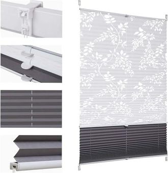 Sekey Plissee Doppelplissee Day+Night Verdunkelung ohne Bohren verspannt Lichtschutz Klemmfix Lichtdurchlässig Ausbrenner-Muster 105x130cm Druck & Grau