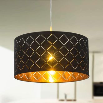 Globo Lighting LED Pendellampe H&auml;ngelampe schwarz Esstisch modern Wohnzimmerleuchte, Textil Schirm rund, Metall gold, 9W 810lm warmwei&szlig;, DxH 40x140 cm