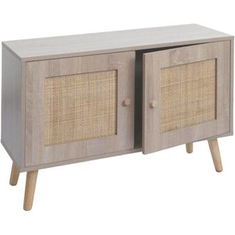 Hhg Jamais utilis&eacute;] Commode HHG 216, Sideboard Armoire Highboard, compartiments de rangement, Kubu rotin bois m&eacute;lamin&eacute;, aspect ch&ecirc;ne