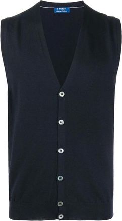 Barba Gilet &agrave; col en V - Homme - Vestes - Bleu - Taille: XL