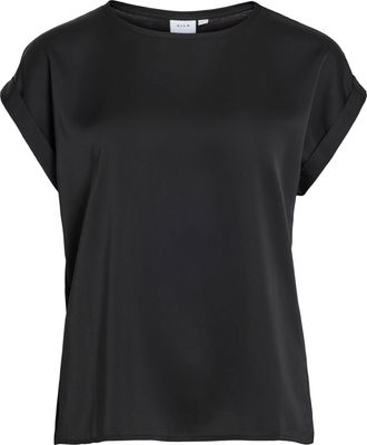 Vila Damen Viellette S/S Satin Top/Su Noos T-Shirt, Schwarz, 34 EU