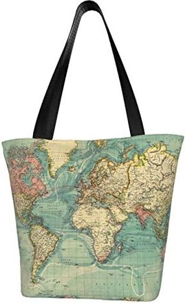 AOOEDM Vintage Style World Map Tote Bag Femmes Capacit&eacute; &Eacute;paule &Eacute;picerie Sacs