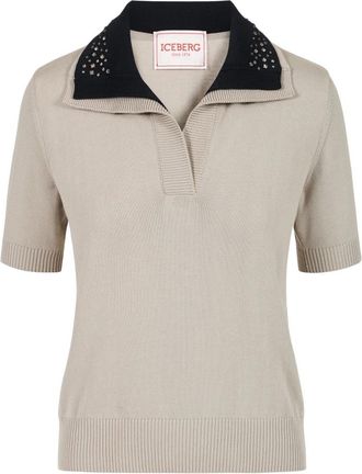 Iceberg Femme, Pulls, Vert, Taille: 38 FR Dropped Plain Knit Polo Sweater