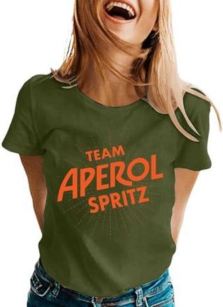 Generic Costume Aperol pour femme - T-shirt en coton Aperol Spritz - T-shirt &agrave; manches courtes - Col rond - T-shirt d&eacute;t&eacute; amusant - Pour cocktail, f&ecirc;te, &eacute;v&eacute;nem