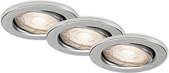 Briloner Leuchten - LED Einbauleuchten, Einbaustrahler 3er Set, Deckenlampen dimmbar, schwenkbar, GU10 je 5,5 Watt, je 400 Lumen, 3.000 Kelvin, IP23, Aluminium