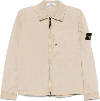 Stone Island Homme, Vestes, Beige, Taille: L Veste Beige en Toile avec Logo Ss25
