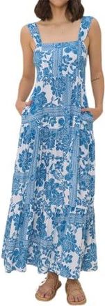 Generic Robe boh&egrave;me 2026 pour femme, style boh&egrave;me, coupe ample, bretelles spaghetti r&eacute;glables, robe d&eacute;t&eacute; d&eacute;contract&eacute;e pour la plage, rose, M