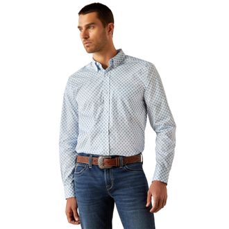 Ariat Mens Wrinkle Free Booker Fitted Western Shirt Long Sleeve in Blue, Size X-Small, by Ariat