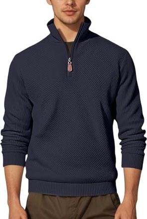 Generico Pull Homme Zip 1/4 Pull Doux Col Haut Pull Col Roul&eacute; Classique Pull-over Sport Loisirs T-shirt Sans Capuche Mythologie M&eacute;di&eacute;vale Nordique, bleu marine