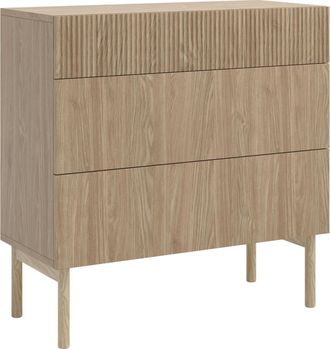 Selsey Kommode Aufbewahrungsschrank 3 Schubladen Schrank Schubladenschrank Push to Open 90 cm Nolie Eiche Ge&ouml;lt