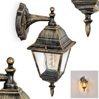 HOFSTEIN Außenwandleuchte Naofe, Wandlampe abwärts in antikem Look aus Metall/Glas in Braun-Gold/Klar, Wandleuchte im klassischen Landhaus-Stil, Außenleuchte f