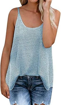 Generic Body pour femme - Col en V - Sans manches - Motif - Pull en tricot - Col rond - Camisole - Gilet en tricot douillet, bleu, XXL