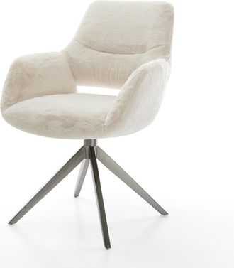 DELIFE Drehstuhl Yago-Flex mit Armlehnen Pl&uuml;sch Creme-Wei&szlig; Kreuzgestell breit Graphit 360&deg; drehbar Wippfunktion Taschenfederkern, Esszimmerst&uuml;hle