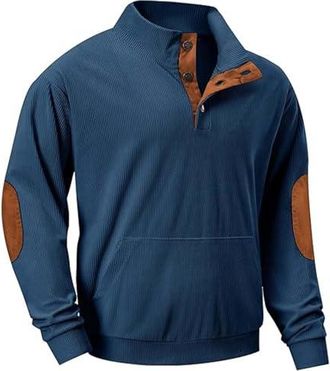 Generic Sweat-shirt d&eacute;contract&eacute; en velours c&ocirc;tel&eacute; &agrave; manches longues pour homme - Col montant - Avec poches - V&ecirc;tement de travail doux avec coude - Confortable