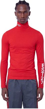 Lacoste Runway High Neck Printed Stretch T-Shirt - - Knitwear - Herren - Rot - L