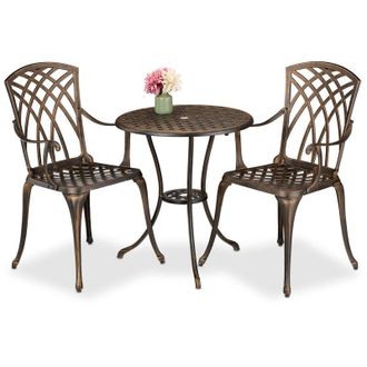 Relaxdays Relaxdays Salon de jardin pour 2 personnes, table avec 2 chaises, fonte daluminium, design antique, noir et bronze