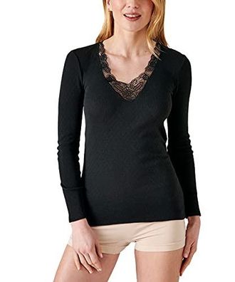 Damart T-Shirt Manches Longues Maille ajourée Thermolactyl Femme Noir Taille 54-56 (XXL)