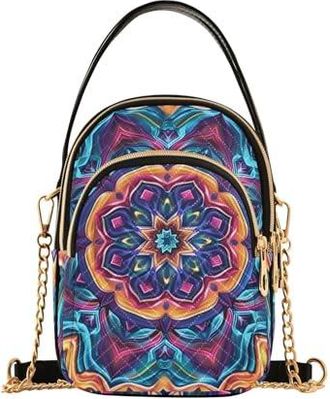 Mnsruu Sac à bandoulière pour femme, motif kaléidoscope fluo, sac à dos, petit sac à bandoulière avec sangle réglable