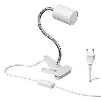 LEDs Com Lampe à pince WAIKA avec col de cygne et interrupteur blanc mat, ampoule LED GU10 incluse (blanc chaud, 4,914W, 450lm, 100°)