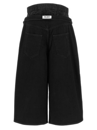 The Attico Crystal-Embellished Double-Waist Jeans - Black