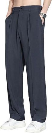 Generic Pantalon habill&eacute; &agrave; jambe droite pour homme - Pantalon d&eacute;contract&eacute; - Pantalon extensible en soie glac&eacute;e confortable pour tous les jours, gris fonc&eacute;, XX