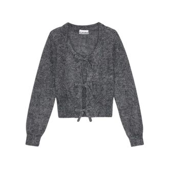 Ganni Femme, Pulls, Gris, Taille: 42 FR Cardigan L&eacute;ger en Mohair &agrave; Nouer