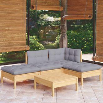 vidaXL Vidaxl - Salon de jardin 5 pcs en bois de pin massif - Coussins gris confortables - Dimensions canap&eacute; 63,5x63,5x62,5 cm - Capacit&eacute; 110 kg par si&egrave;ge