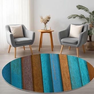 Generic Couleur Tapis Rond Ancien - 180 cm Lavable Doux et antid&eacute;rapant Tapis, Grain De Bois Impression pour Chambre &agrave; Coucher Salon Vestibule entr&eacute;e Chambre 