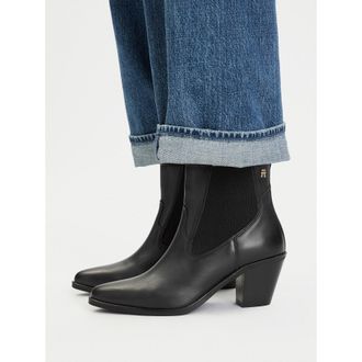 Tommy Hilfiger Stiefeletten Tommy Hilfiger Leather Western Chelsea Boot FW0FW09582 Schwarz