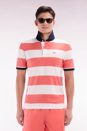 Eden Park Maillot &Agrave; Manches Courtes En Coton Pima Cercl&eacute; Corail Et Blanc Coupe Droite