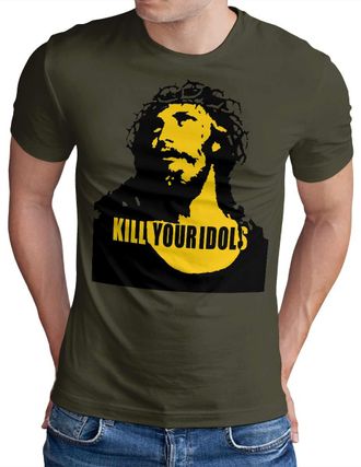 OM3 Kill Your Idols T-Shirt - Herren - 90s Jesus Hard Rock Punk Grunge Music Band - Oliv, 3XL