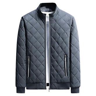 Generic Manteau dhiver en coton &eacute;pais et thermique l&eacute;ger avec col montant pour homme, gris, XXL