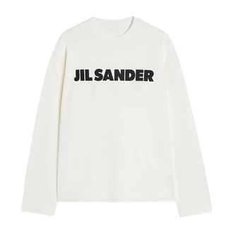 Jil Sander Femme, Sweatshirts et sweats &agrave; capuche, Beige, Taille: 40 FR T-Shirt Logo Long Sleeve