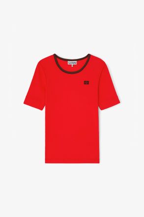 Ganni rot T-Shirt aus Baumwollripp Bio-Baumwolle - Gr&ouml;&szlig;e XXS