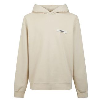 Jacquemus Homme, Sweatshirts et sweats &agrave; capuche, Beige, Taille: XS Sweat &agrave; capuche avec logo gros-grain