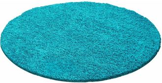 LIFE Tapis Rond Shaggy Uni Poils Longs Tapis Salon Chambre (Turquoise - 200x200cm)