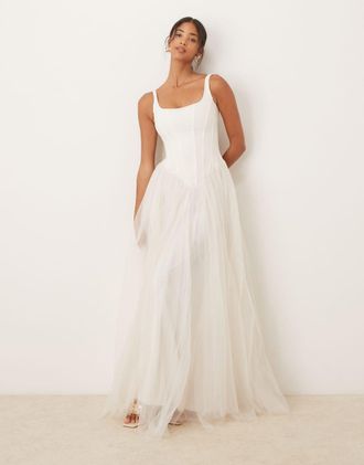 Lace & Beads Robe corset longue avec ourlet plongeant - Ivoire-Blanc