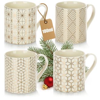 Com-Four 4x Kaffeetassen 180 ml aus Keramik im modernen Art-Deco Style - Kaffeepott, f&uuml;r Tee und Gl&uuml;hwein - Espresso, Americano Kaffeebecher - kleine Vintage K